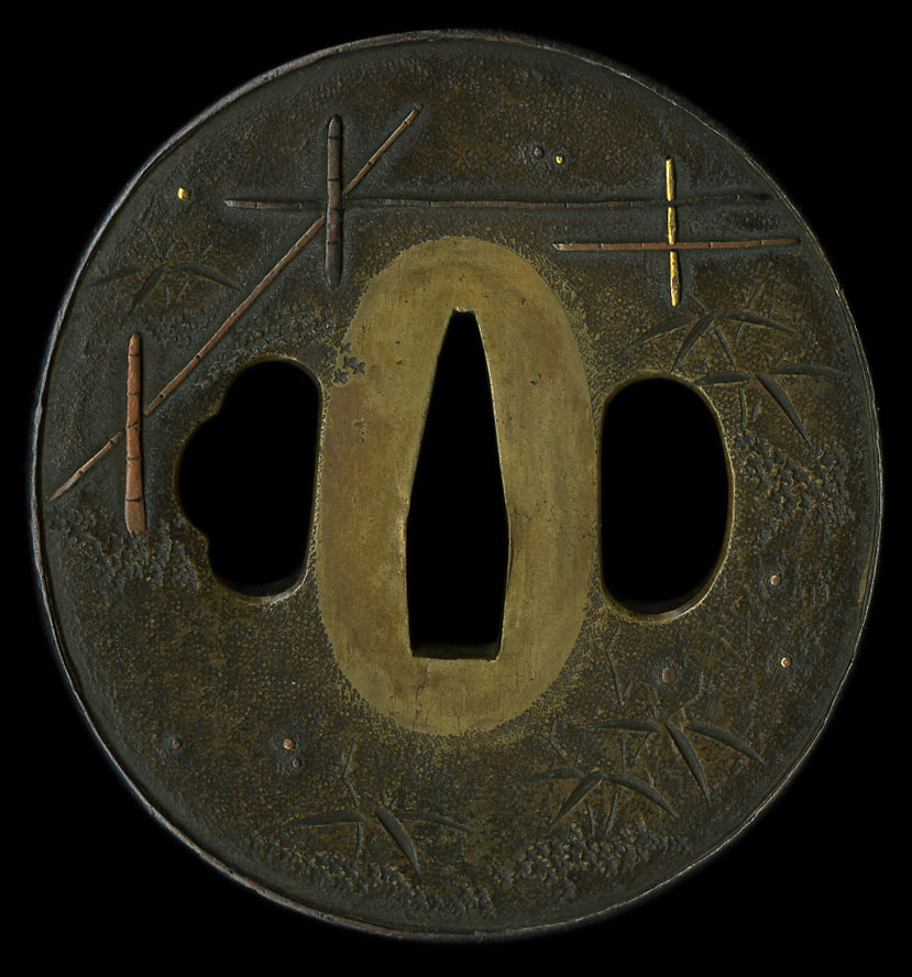 Japanese Sword Tsuba Sale - Shinchu Tsuba of Bird and Bamboo with Mixed ...