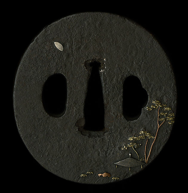 Japanese Sword Tsuba Sale - Iron tsuba of Shrine, Rocks, Trees, and ...