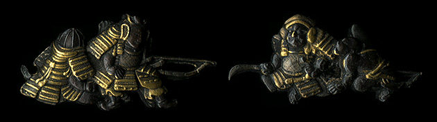 Japanese Sword Menuki - Shakudo Goto Style Samurai Menuki Set