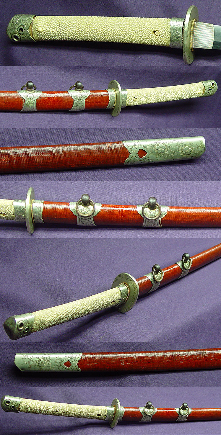 Japanese Sword - Meiji Solid Silver Tachi Mounts w/ Blade Signed Bishu ...